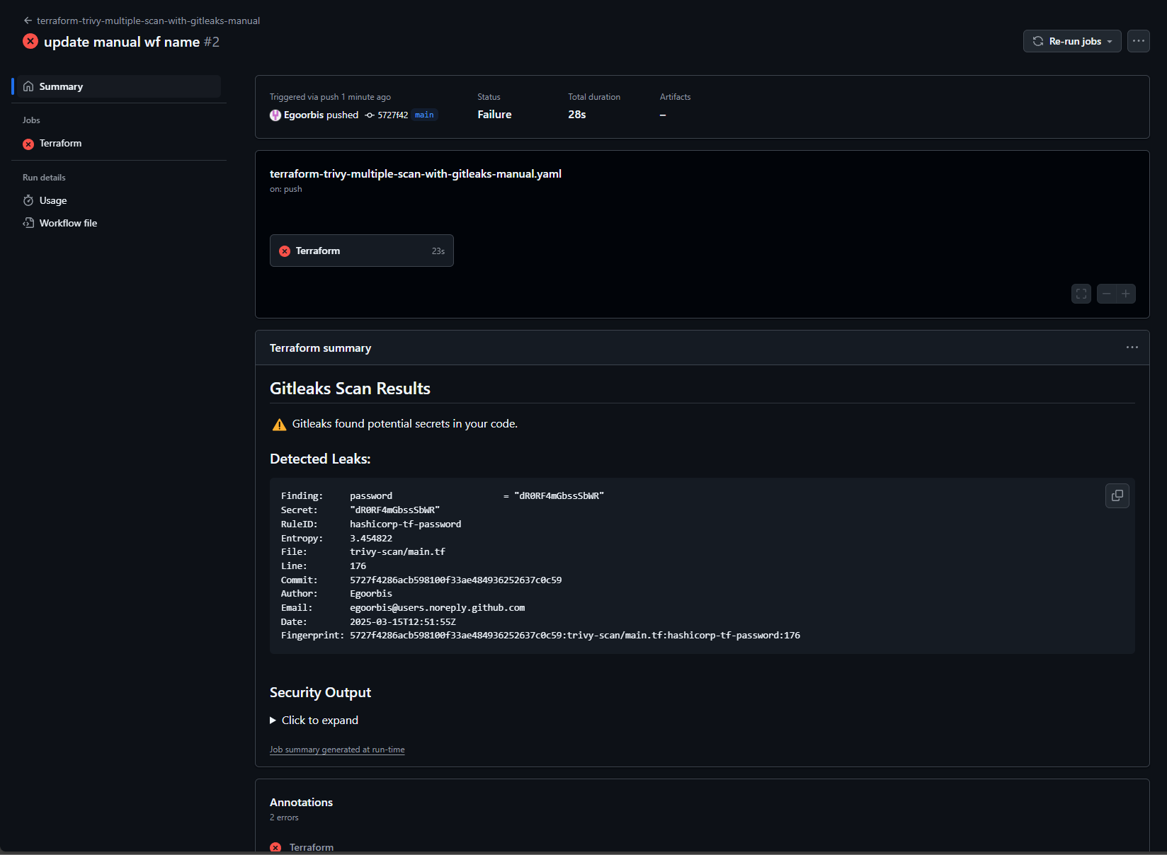Fortify Your Terraform - Scanning IaC with Trivy and GitLeaks on GitHub Actions | vefiu